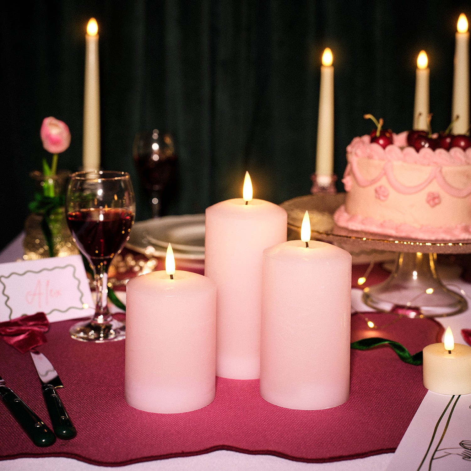 TruGlow® Pastel Pink LED Pillar Candle Trio with Remote Control ...