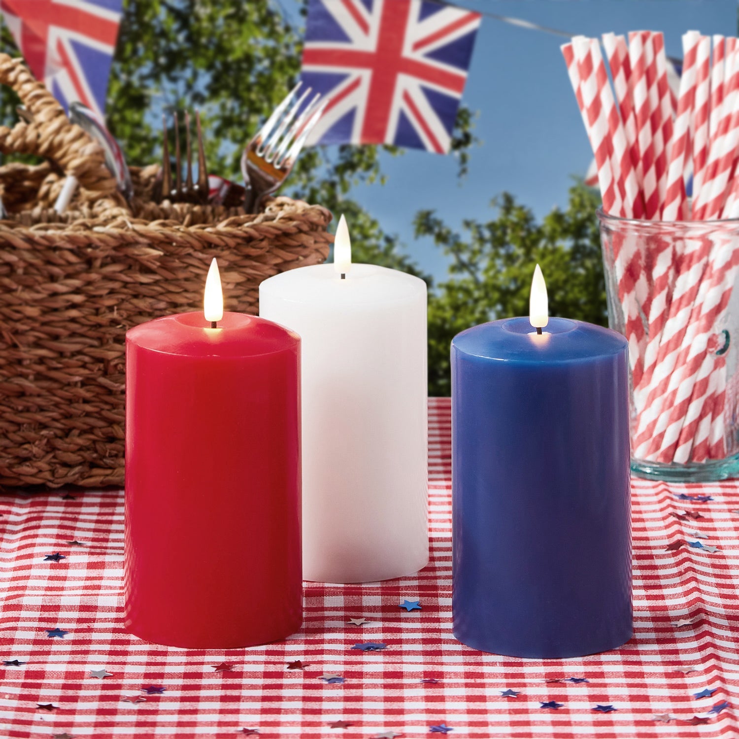 TruGlow® Red, White & Blue LED Pillar Candle Trio with Remote Control