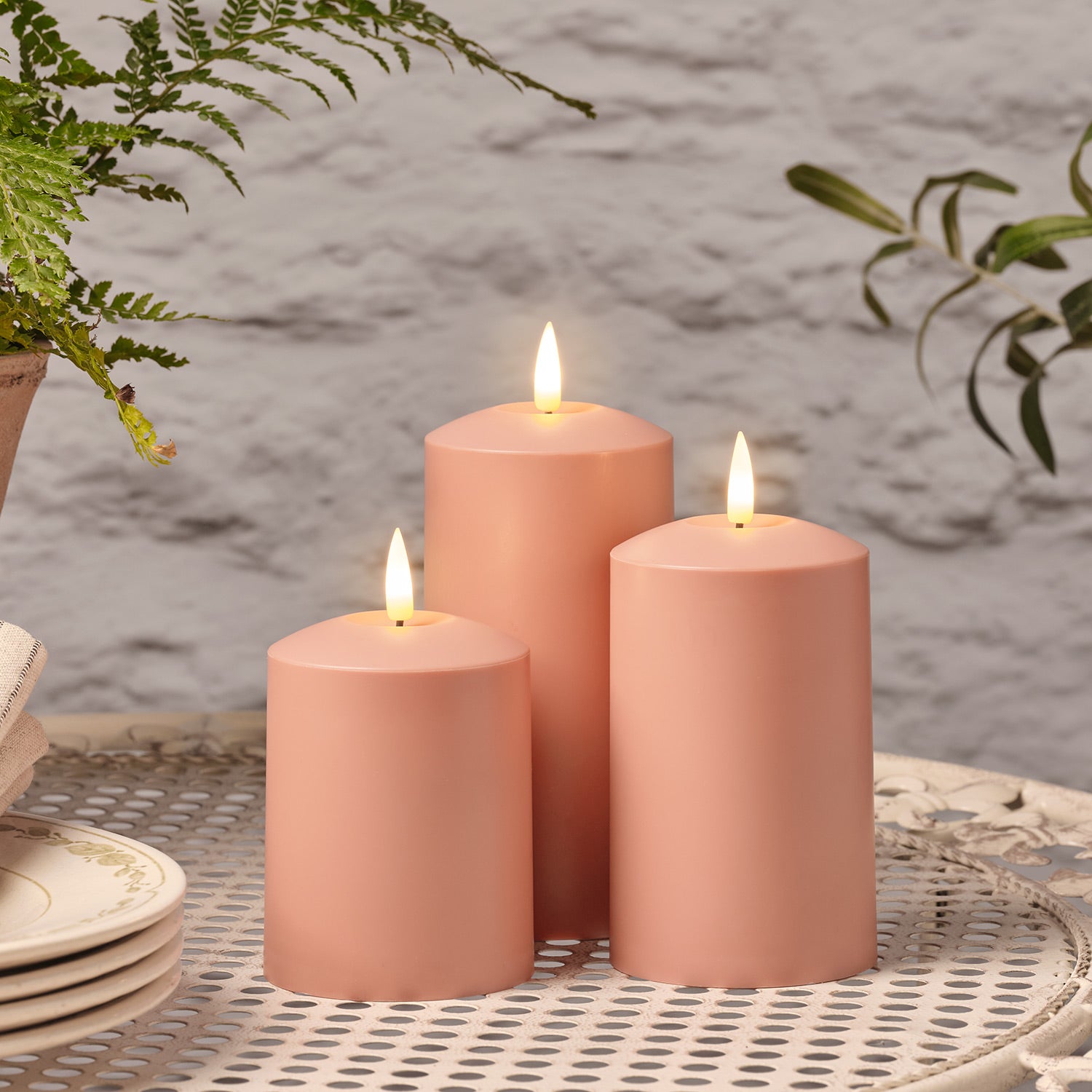 TruGlow® Terracotta Coloured Outdoor Candle Trio