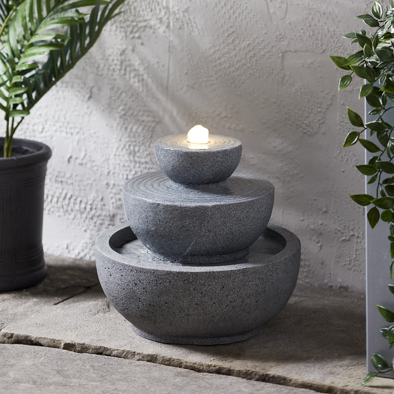 Grey Stacked Garden Water Feature – Lights4fun.co.uk