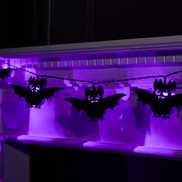 10 Wooden Bat Halloween Fairy Lights | Lights4fun.co.uk
