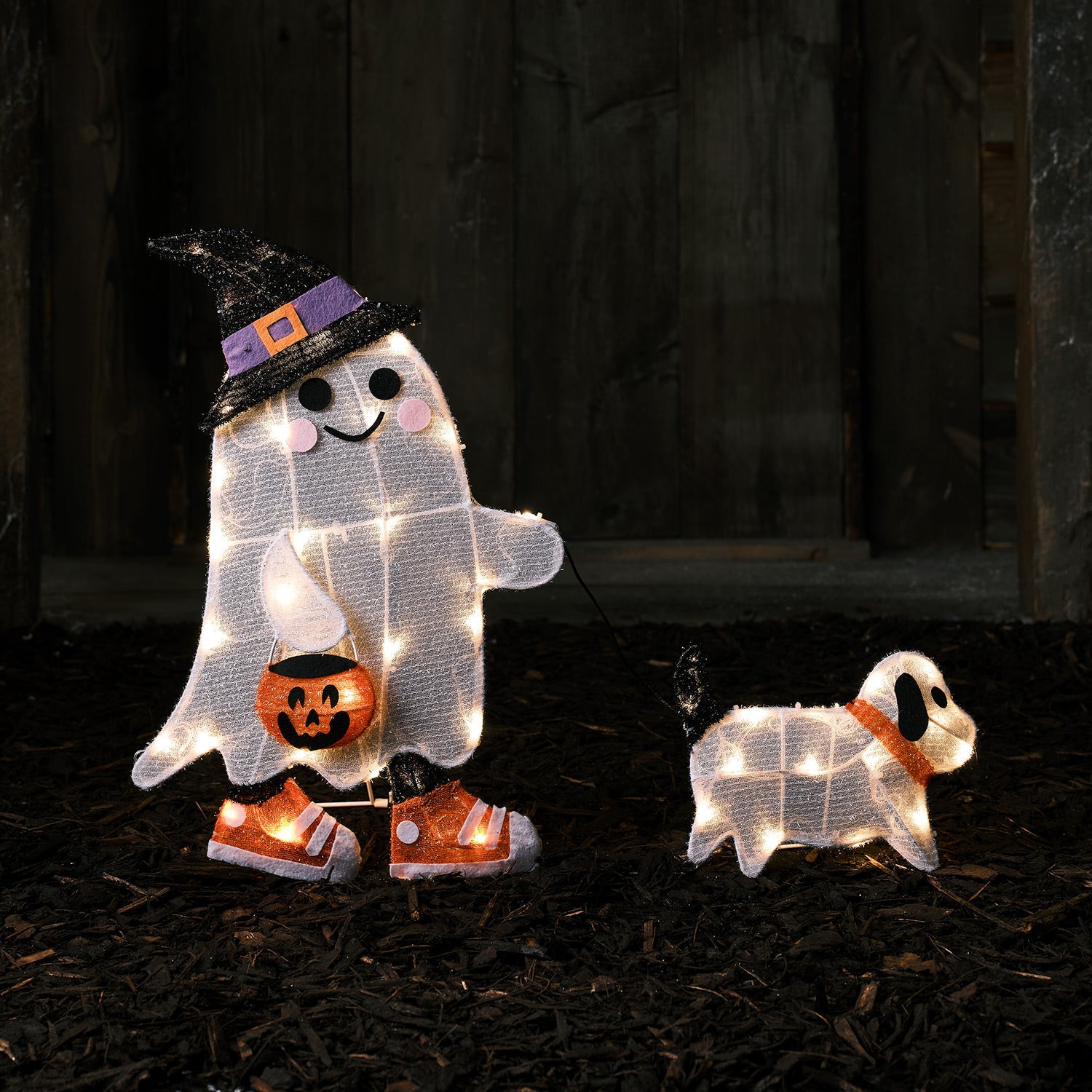 Gustav the Dog-walking Ghost LED Halloween Decoration – Lights4fun.co.uk