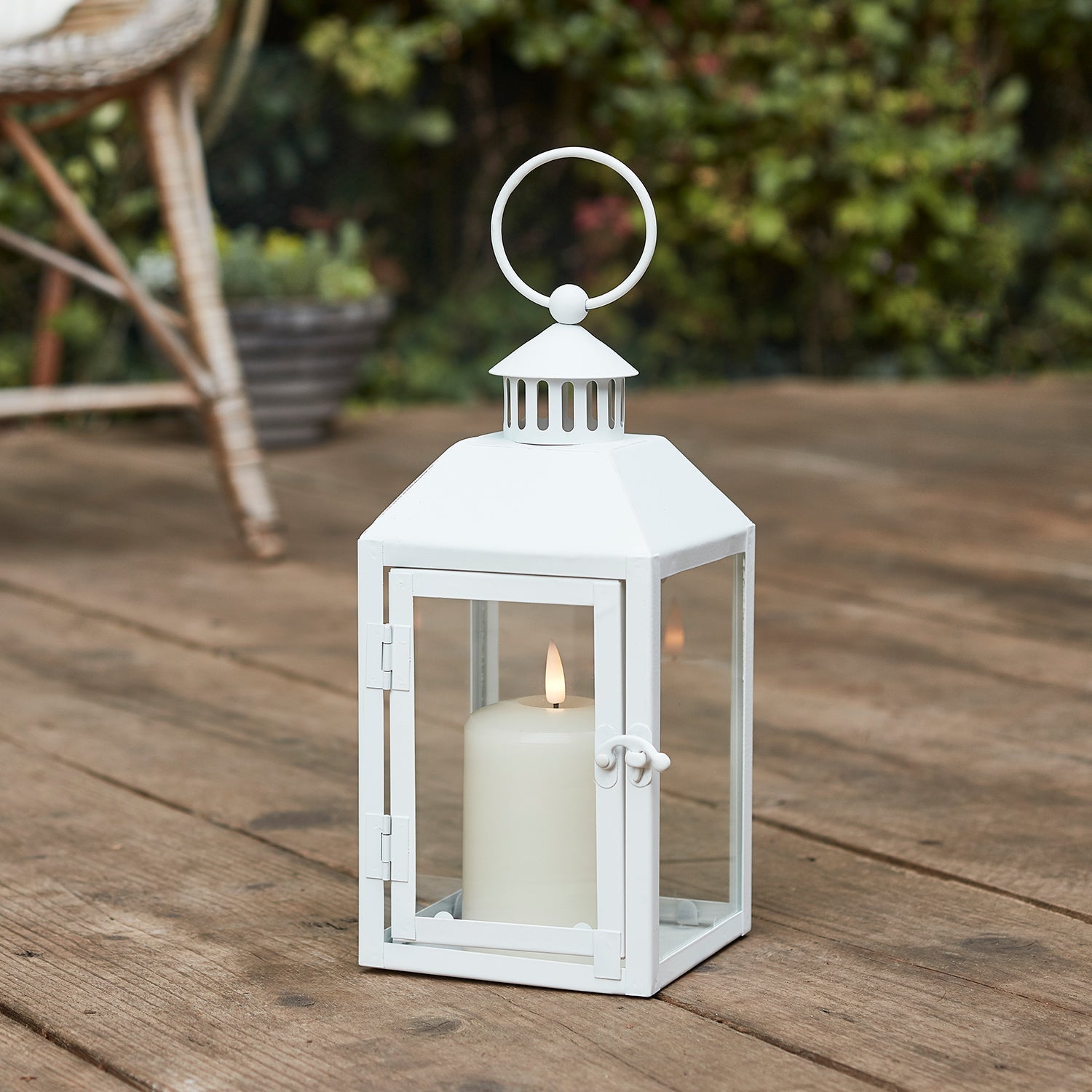 Perth White Garden Lantern with TruGlow® Candle And Remote Control