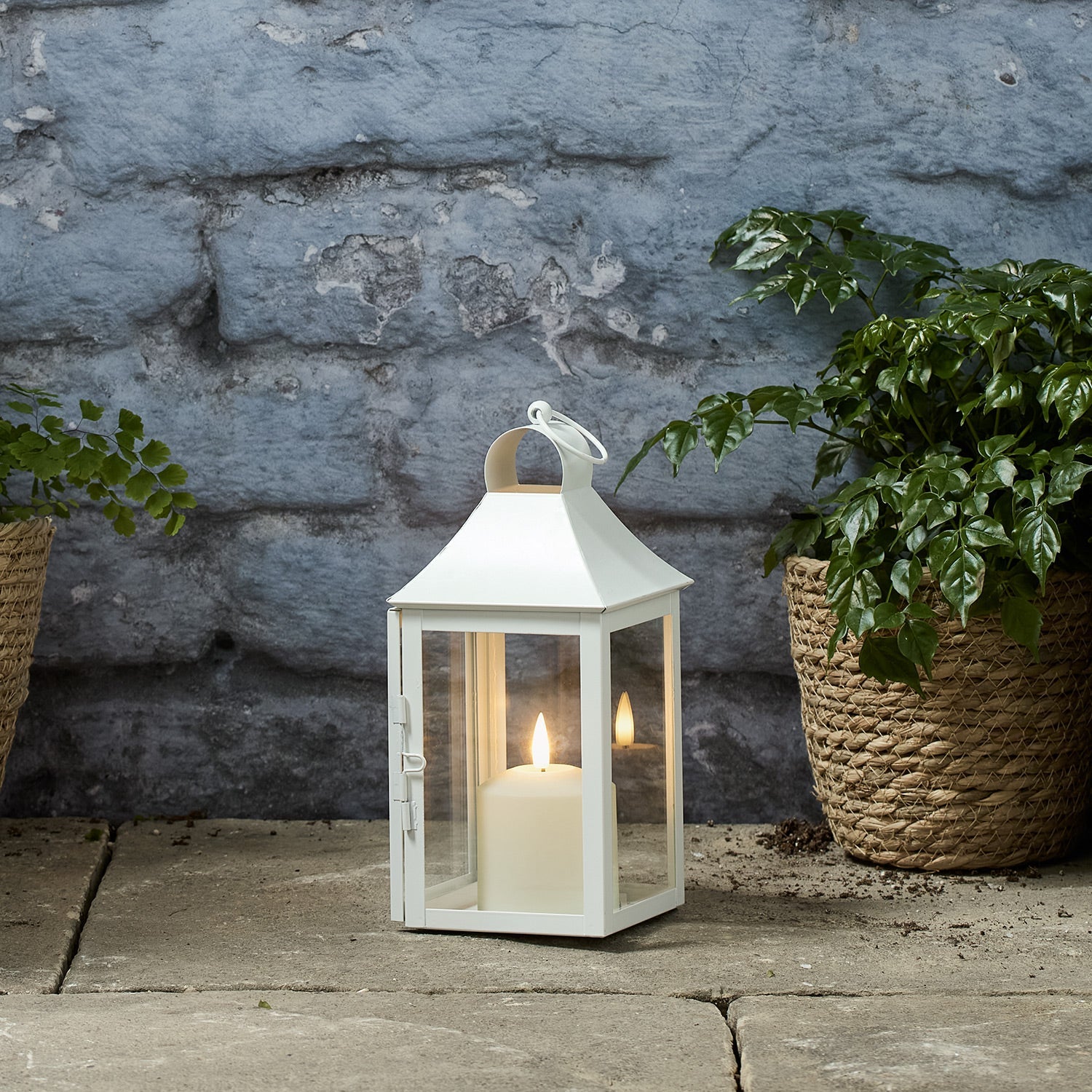 25cm Albury White Garden Lantern with TruGlow® Candle UK