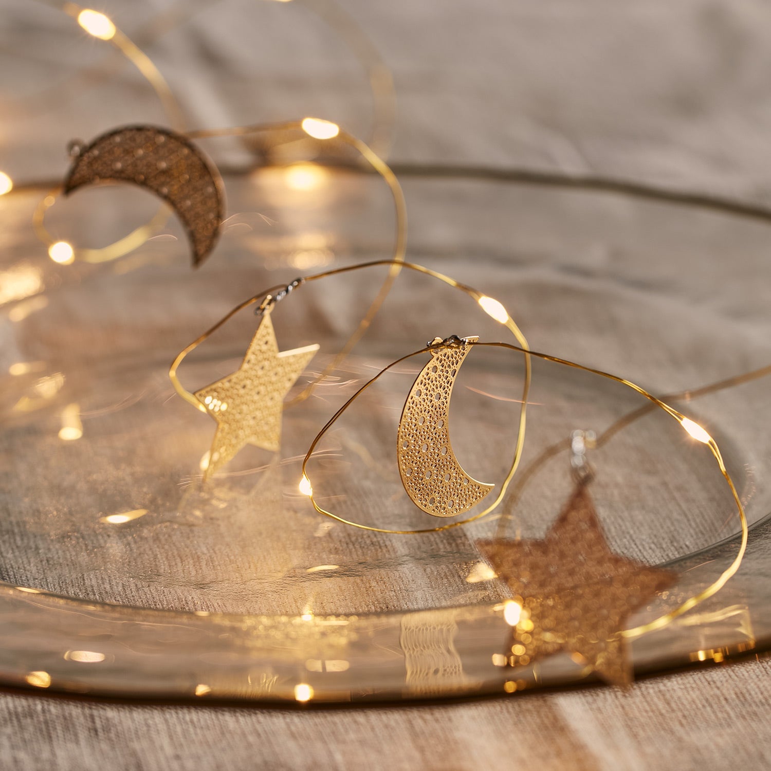 Gold Moon and Star Filigree Micro Fairy Lights UK