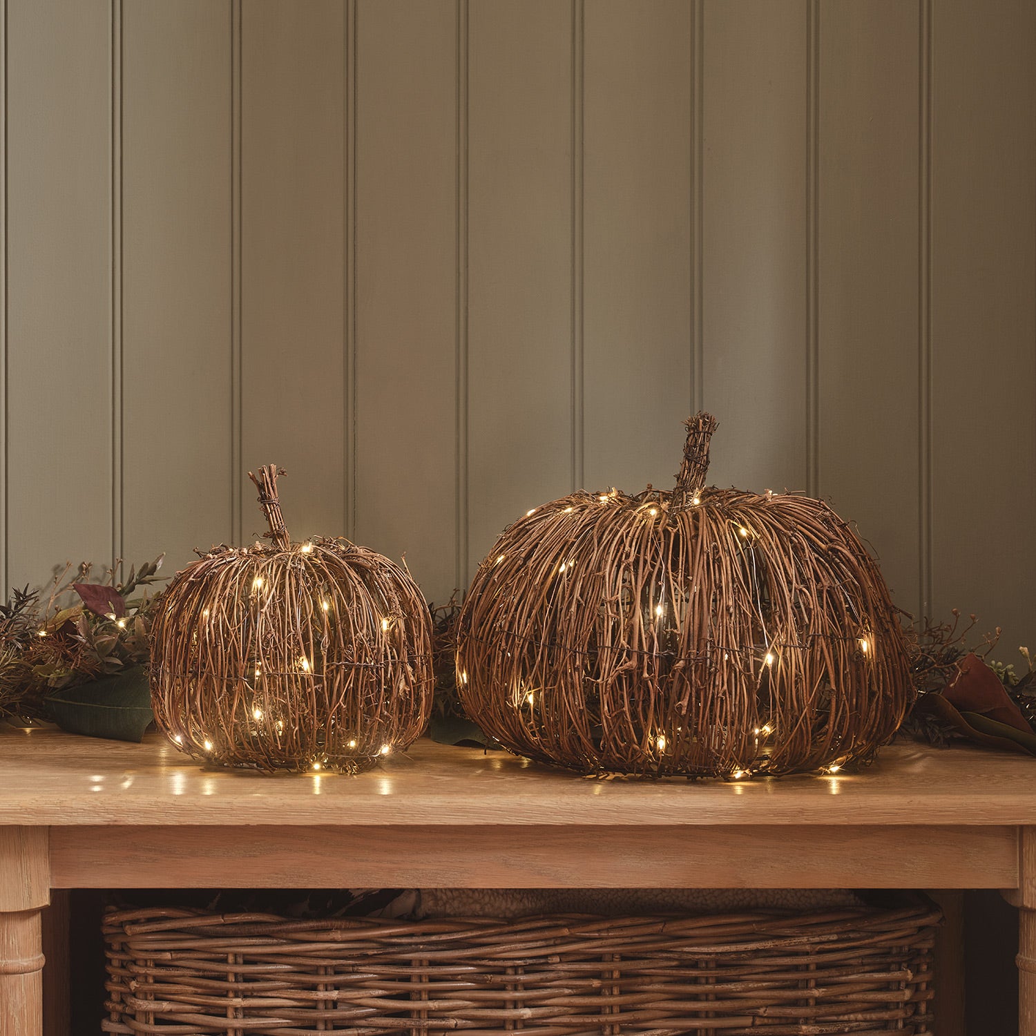 Set of 2 Rattan Light Up Pumpkins