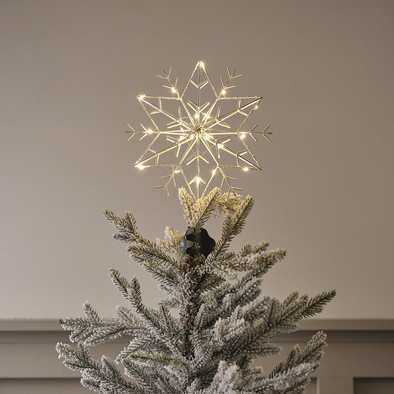White Metal Snowflake Micro LED Christmas Tree Topper