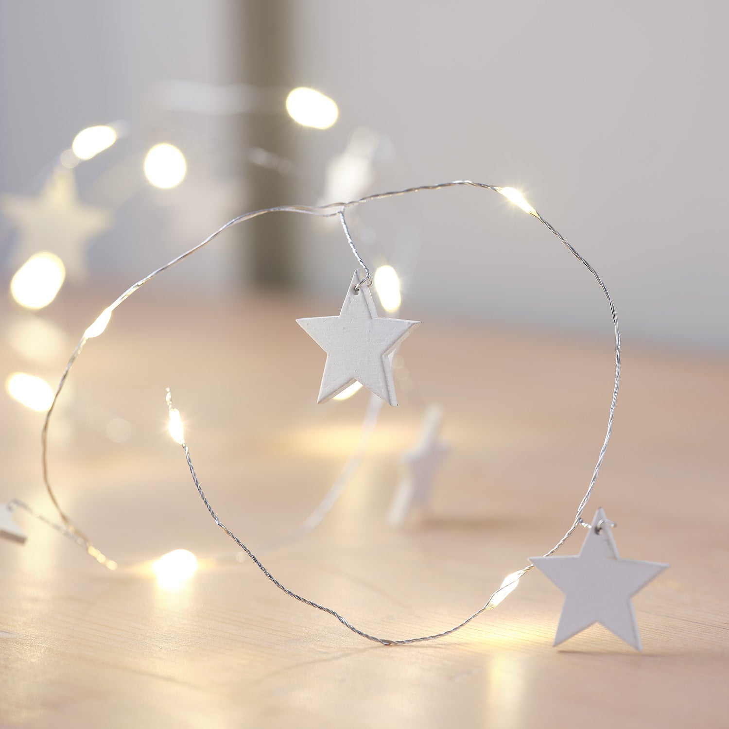 1.9m White Wooden Star Micro LED Garland UK