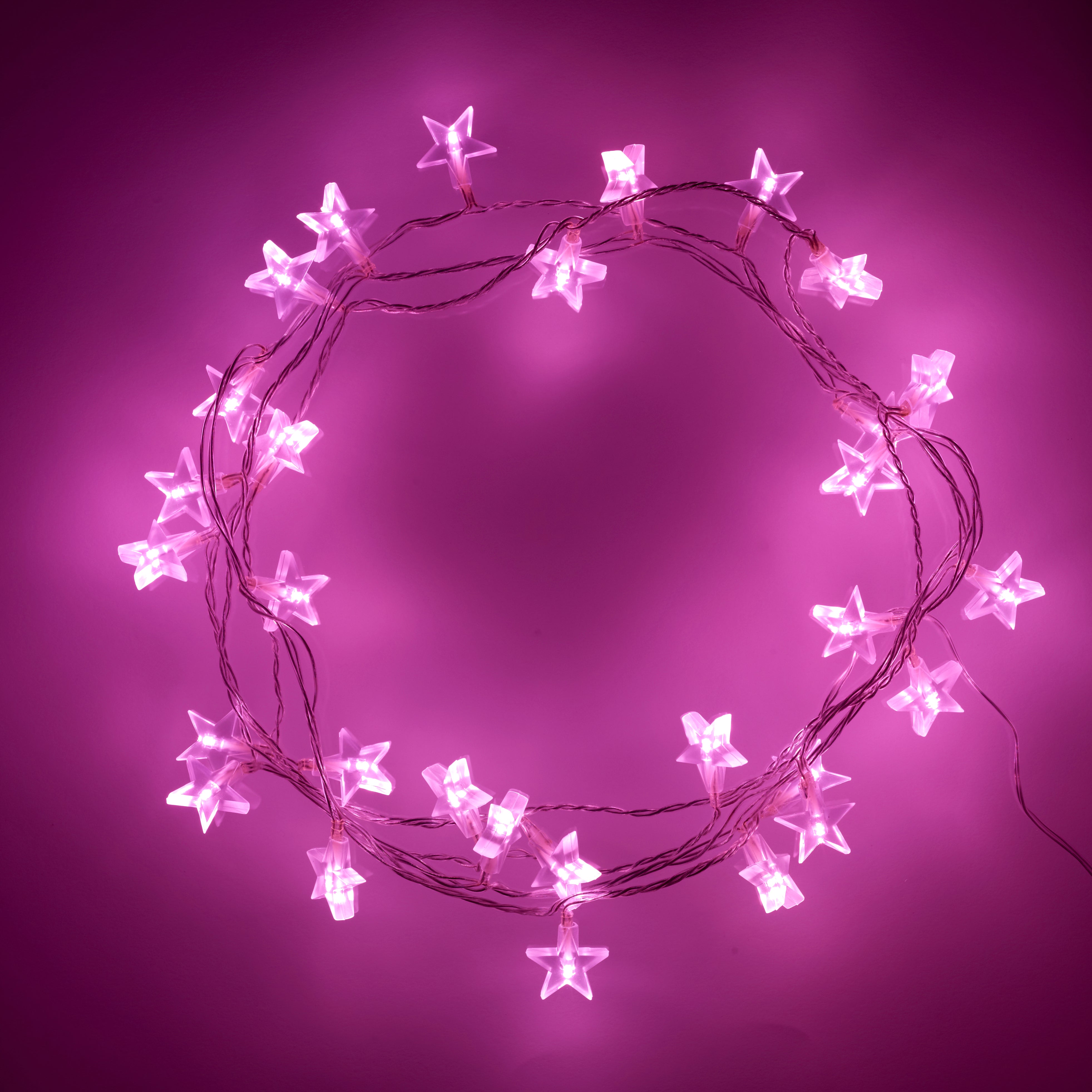 30 Pink LED Star Fairy Lights On Clear Cable – Lights4fun.co.uk