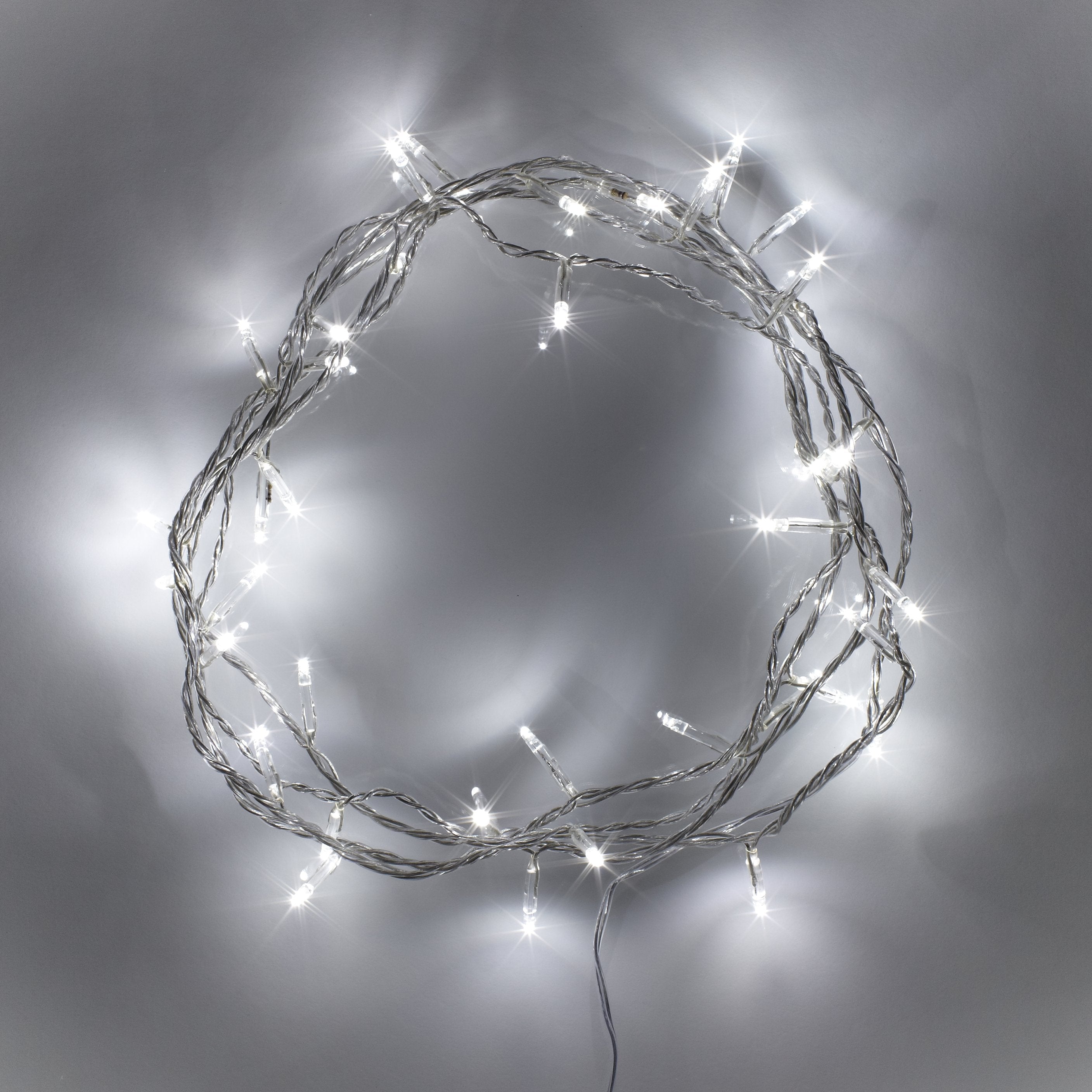 50 White LED Fairy Lights On Clear Cable UK