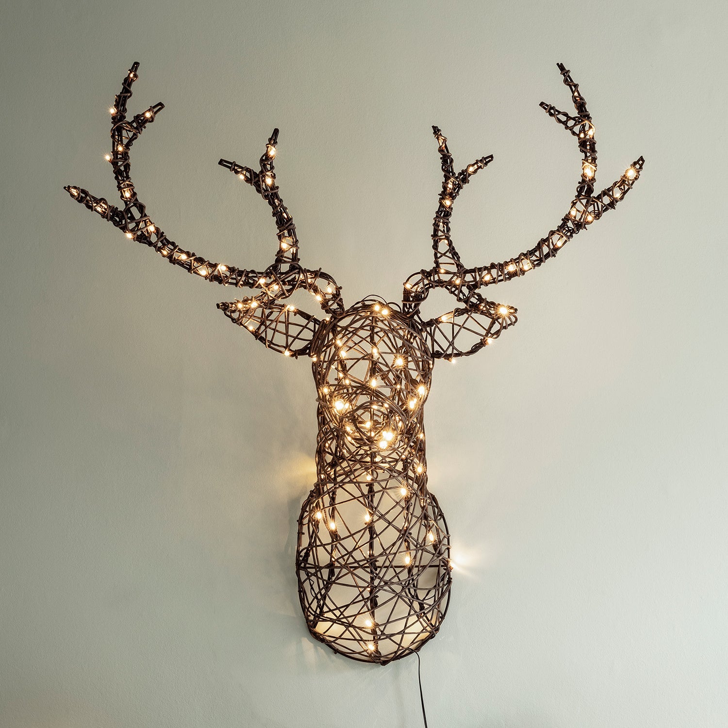 84cm Studley Rattan Stag's Head LED Wall Light UK