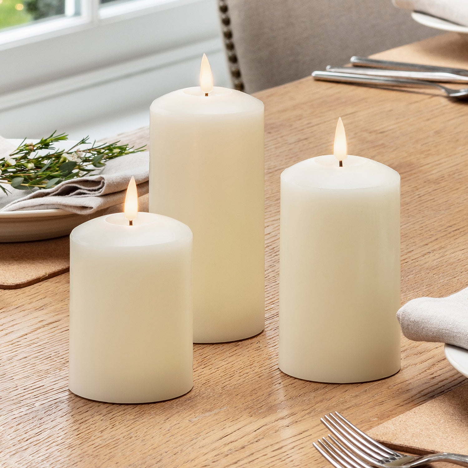 TruGlow® Ivory LED Pillar Candle Bundle | Lights4fun.co.uk