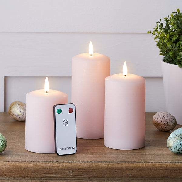 TruGlow® Pastel Pink LED Pillar Candle Trio with Remote Control ...