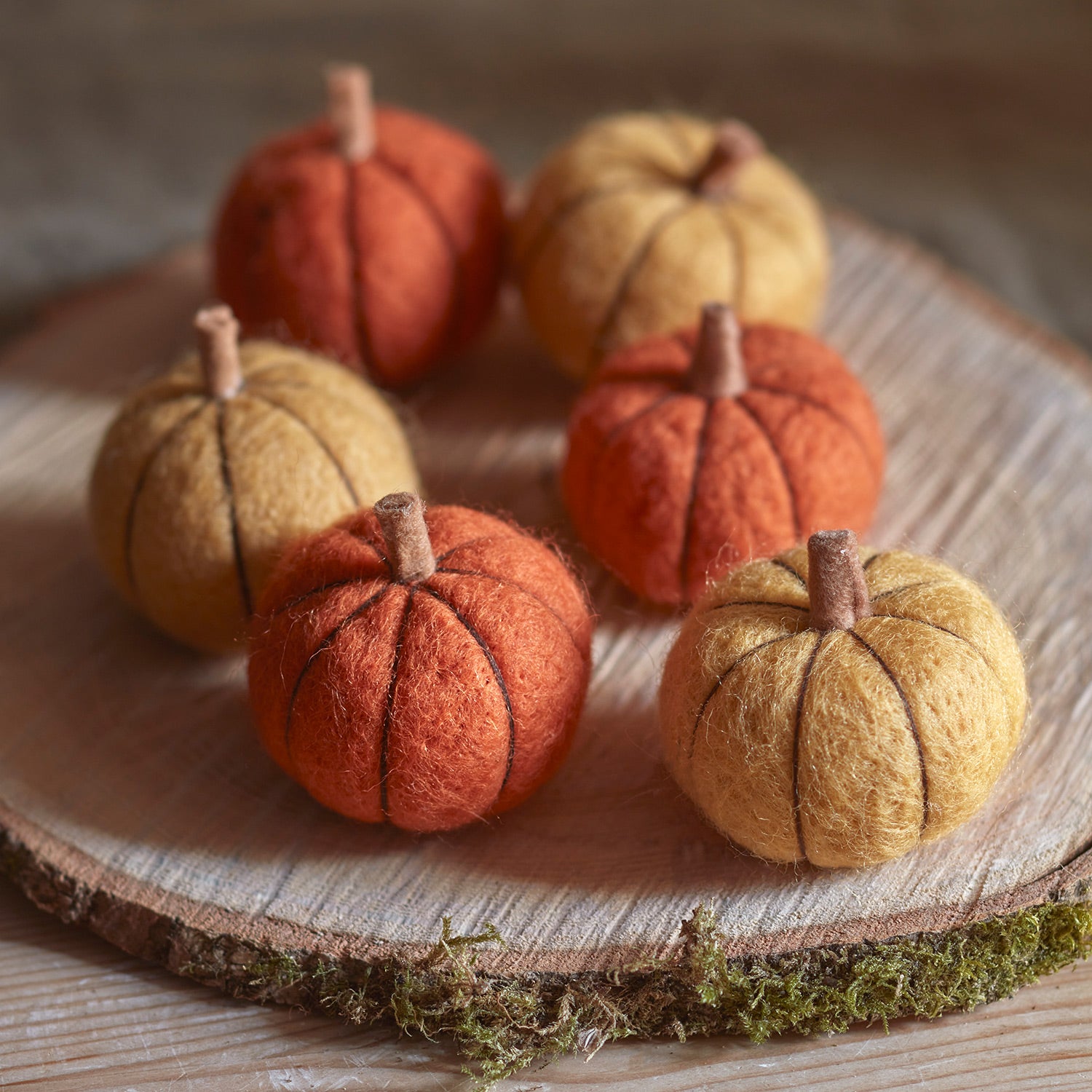 6 Autumnal Wool Pumpkin Decorations UK