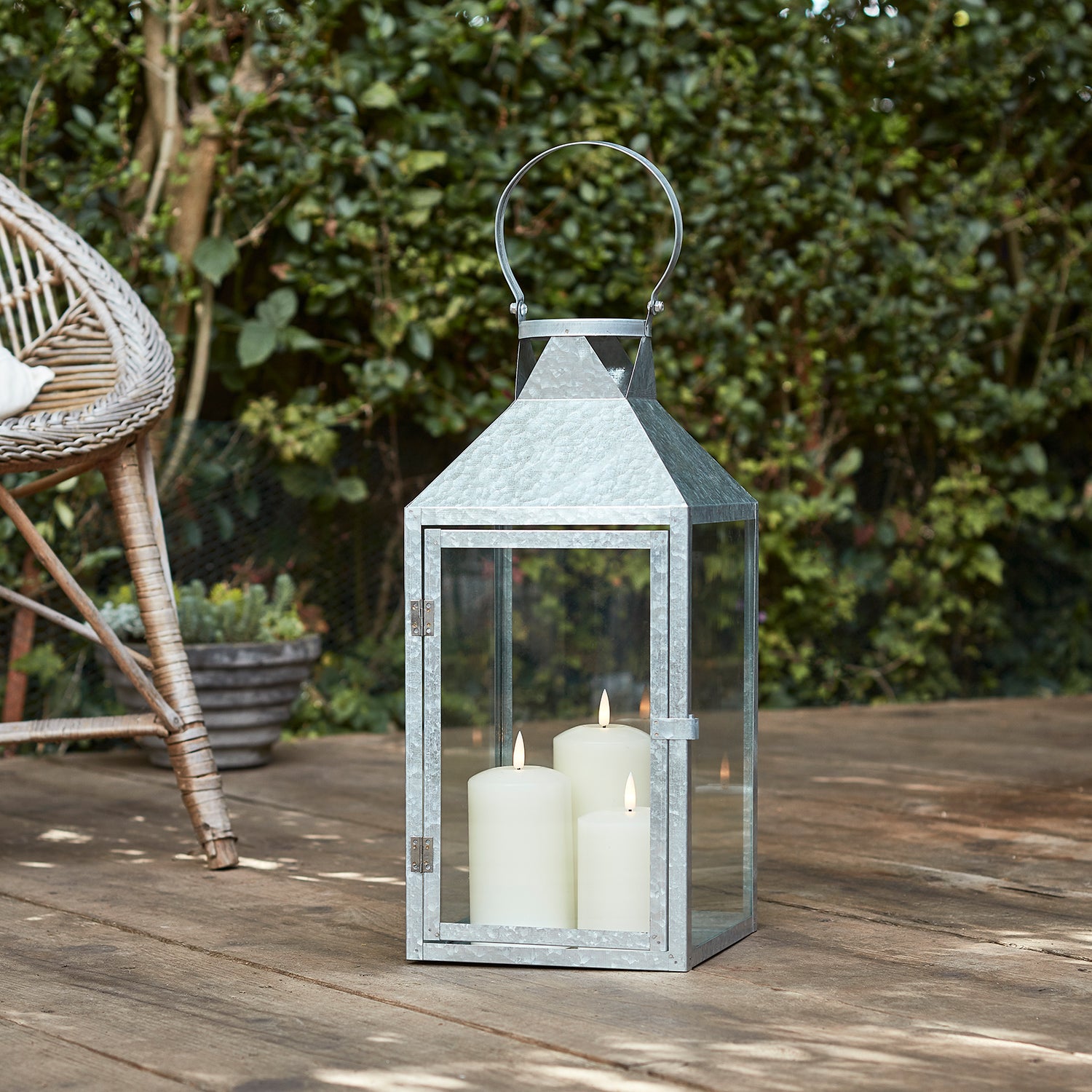 Hayle Large Metal Outdoor Lantern with TruGlow® Candle Trio ...