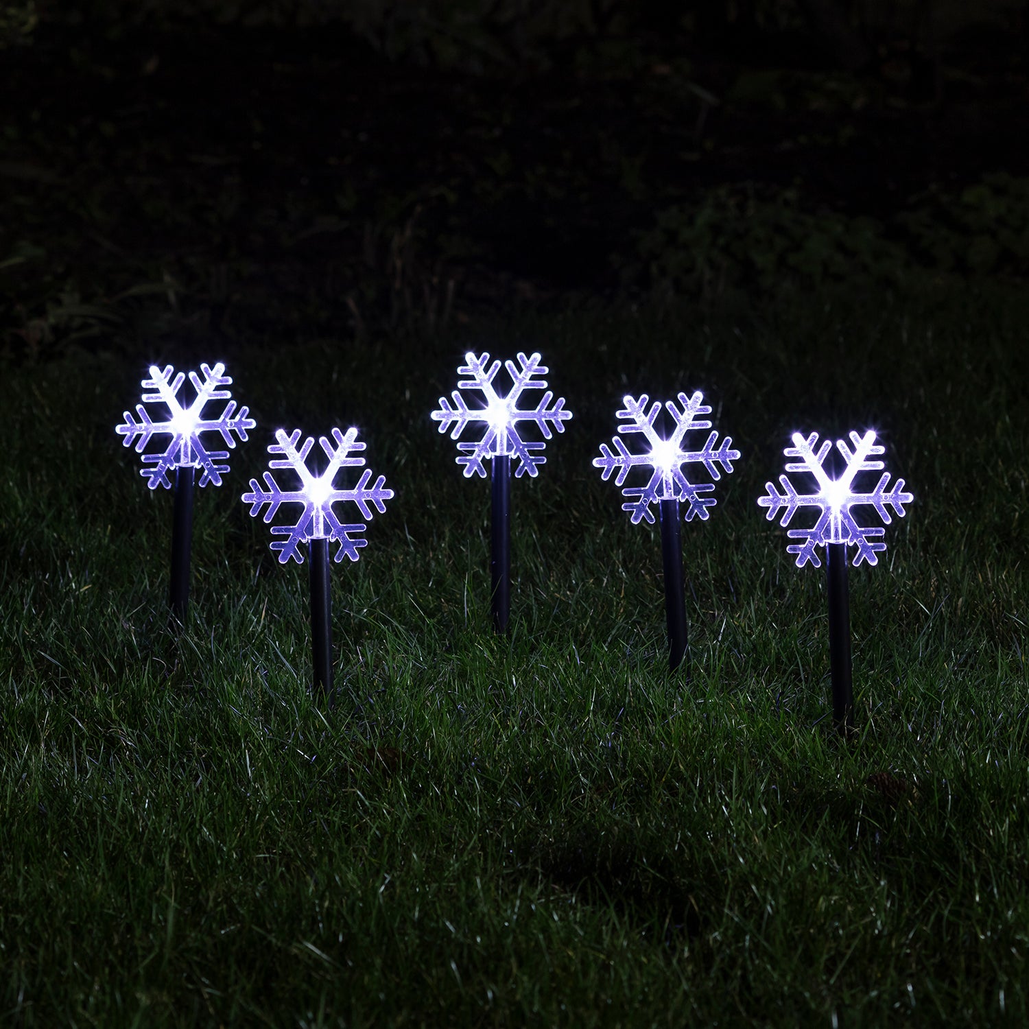 5 Acrylic Snowflake Christmas Garden Stake Lights UK